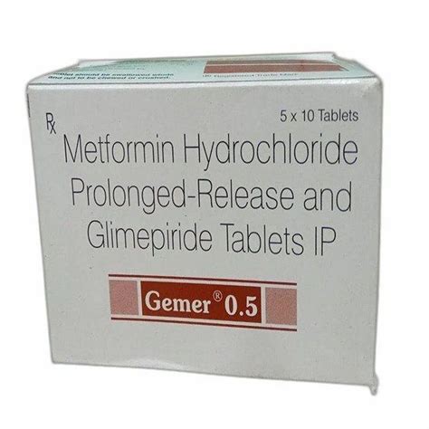 0 5mg Metformin Hydrochloride Prolonged Release And Glimepiride Tablets At ₹ 35 Stripe