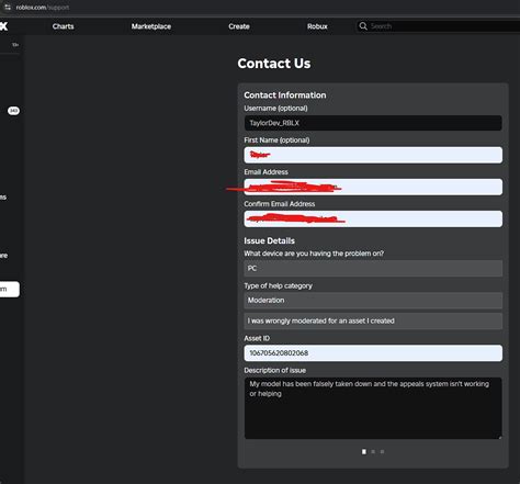 roblox support page not submitting roblox application and website