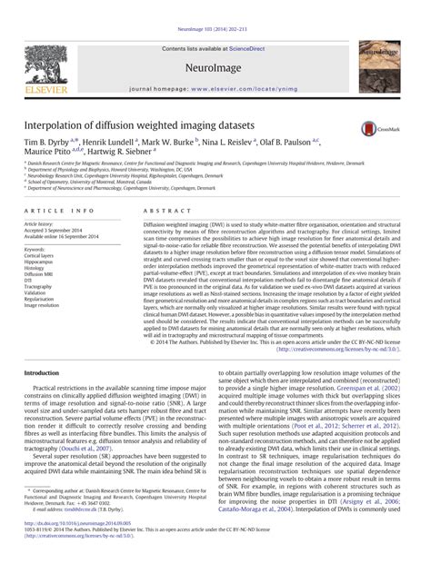 Pdf Interpolation Of Diffusion Weighted Imaging Datasets
