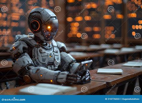 Futuristic Robot Teacher Lessons In Classroom Setting Education Technology Stock Image Image