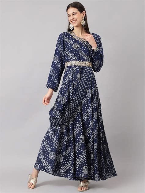 Buy Divena Navy Blue Floral Maxi Dress Dresses For Women 22170544