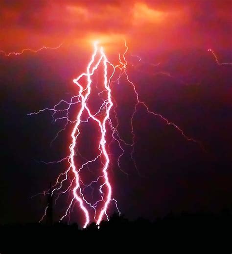 Download Red And Orange Sky Lightning Strike Wallpaper | Wallpapers.com