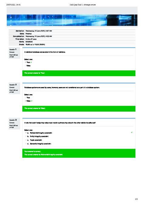 Self Quiz Unit 1 Attempt Review 3 25072022 1441 Self Quiz Unit 1