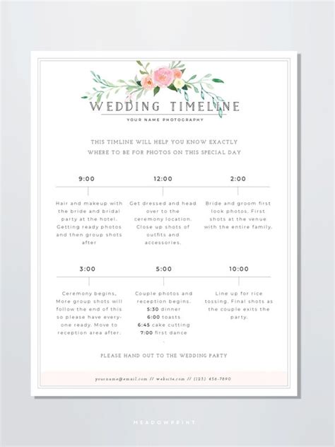 Wedding Photography Timeline Template Wedding Photographer Etsy