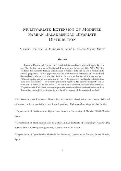 Pdf Multivariate Extension Of Modified Sarhanbalakrishnan Bivariate Distribution