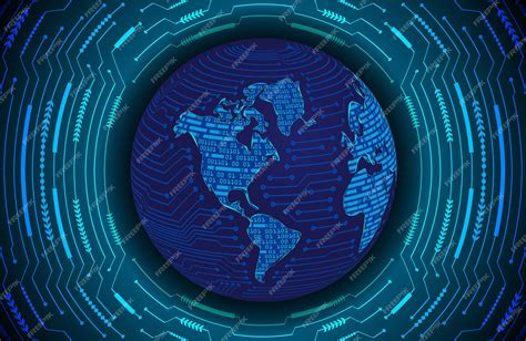 Premium Vector World Binary Circuit Board Future Technology Blue Hud Cyber Security Concept