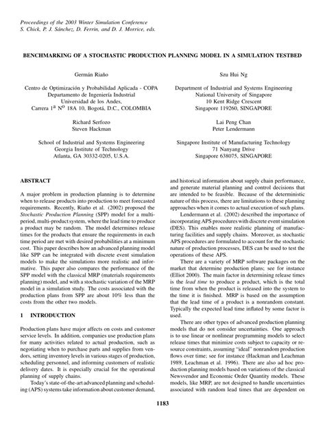 Pdf Benchmarking Of A Stochastic Production Planning Model In A Simulation Testbed