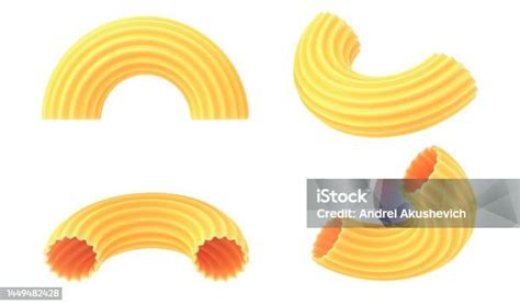 팔꿈치 파스타 다양한 각도의 마카로니 3d 렌더링 아이콘 세트 흰색 배경에 격리된 이탈리아 요리 전통 제품의 현실적인 모형 음식 광고에 대한 디자인 요소3d 그림 파스타에