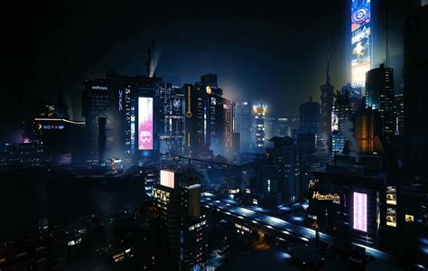 Download Cyberpunk Cityscape Nighttime Wallpaper