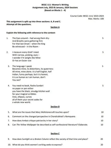 Begc 111 Womens Writing Solved Assignment 2023 2024 Free Solved Assignment 2023 24 Ignou