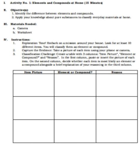 1 Activity No In Elements And Compounds At StudyX