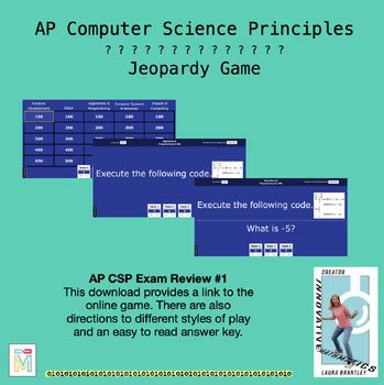 Jeopardy Game AP Computer Science Principles Exam Review TPT