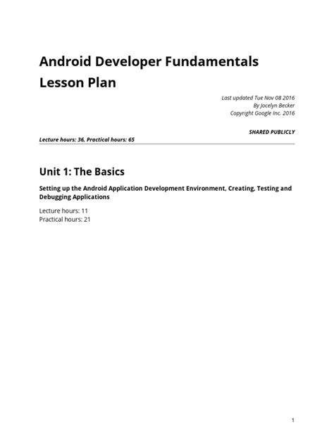 Lesson Plan For Android Developer Fundamentals Pdf Menu Computing