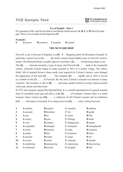 Fce Use Of English Uebungen Tests Fce Sample Test October Fce Sample Test Use Of