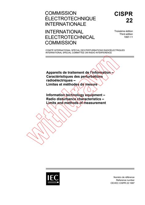 CISPR 22 1997 Information Technology Equipment Radio Disturbance Characteristics Limits And