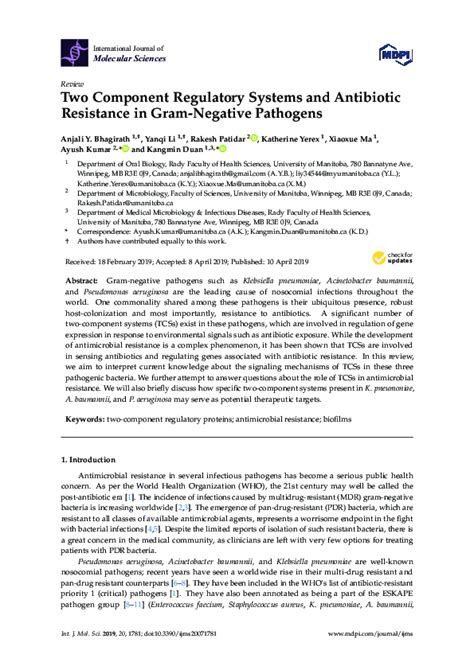 Pdf Two Component Regulatory Systems And Antibiotic Resistance In Gram Negative Pathogens