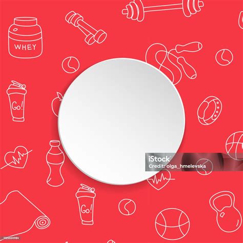 피트 니스 배너 손으로 그려 체육관 패턴 및 3d 종이 접시 운동 및 운동에 대 한 낙서 아이콘입니다 스포츠 라이프 스타일 라인 아트입니다 전단지 및 광고 판매 특별 한