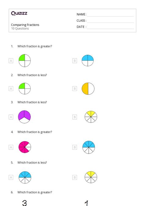 50 Comparing Fractions Worksheets For 2nd Class On Quizizz Free