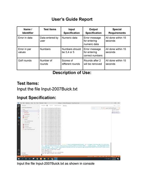 user s guide report user s guide report name test items input