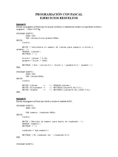 Ejercicios Pascal Pdf Programación De Computadoras Ingeniería De Software