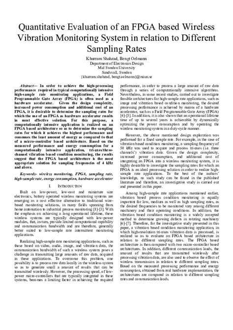 Pdf Quantitative Evaluation Of An Fpga Based Wireless Vibration Monitoring System In Relation