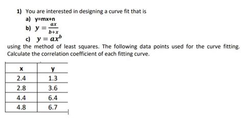 Solved You Are Interested In Designing A Curve Fit That Chegg Com