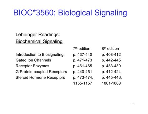 Bioc 3560 F Signalling Full Bioc3560 Biological Signaling Lehninger Readings Biochemical