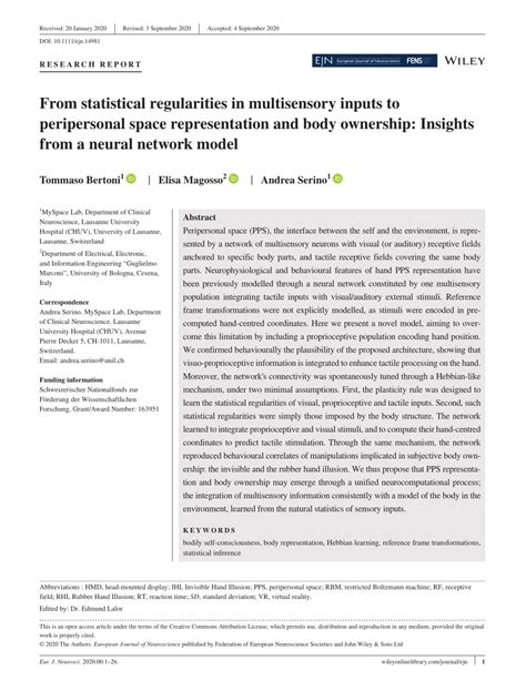Pdf From Statistical Regularities In Multisensory Inputs To Peripersonal Space Representation