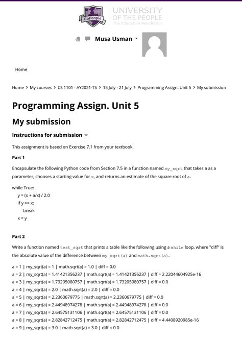 Programming Assign Unit 5 Home Programming Assign Unit 5 My Submission Instructions