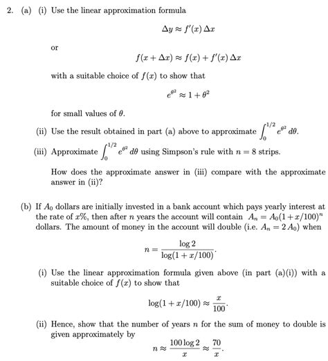 Solved 2 A I Use The Linear Approximation Formula Y Chegg Com