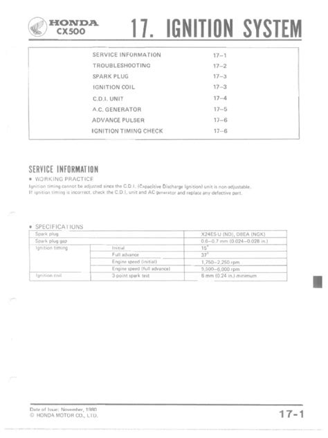 Cx500 Service Manual Ch17 Ignition System Pdf