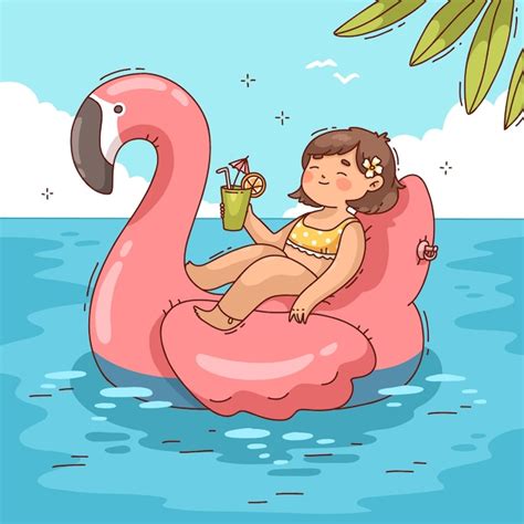 여름 시즌에 손으로 그린 귀여운 그림 무료 벡터