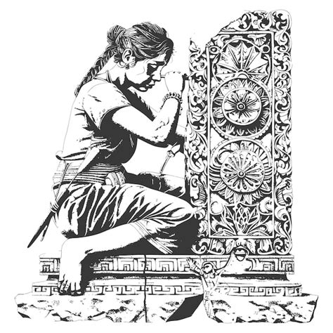 Woman Working On Ancient Structure Premium Ai Generated Vector