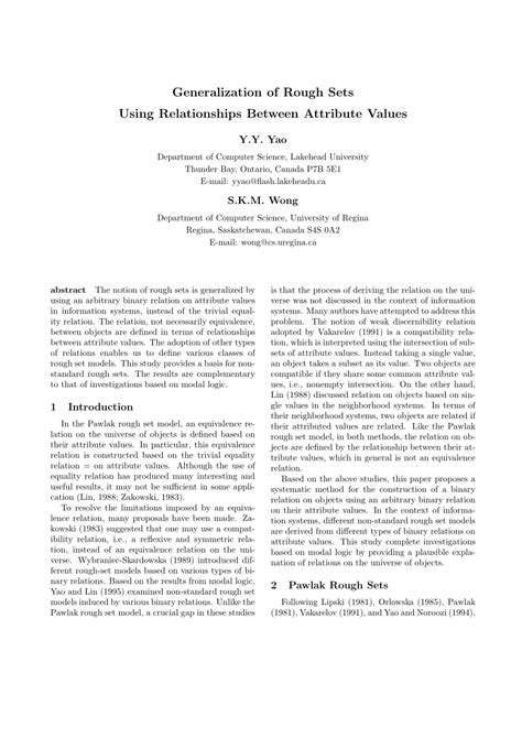 Pdf Generalization Of Rough Sets Using Relationships Between Attribute Values