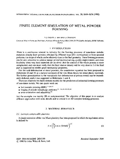 Pdf Finite Element Simulation Of Metal Powder Forming
