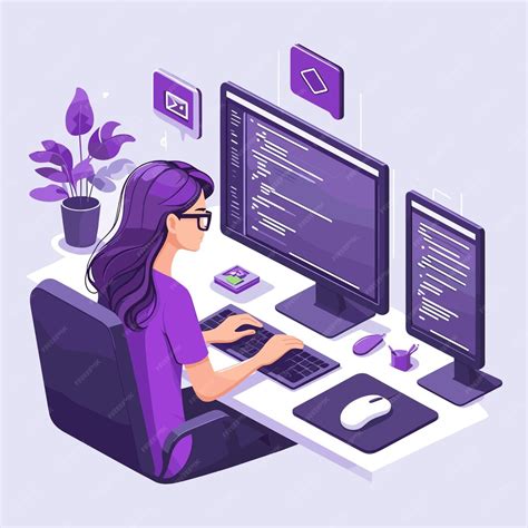 A Woman Working On Computer Coding And Web Development Illustration Premium Ai Generated Vector