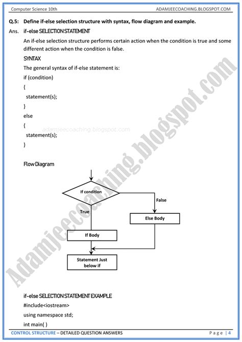 Adamjee Coaching Control Structure Detailed Question Answers Computer Science 10th