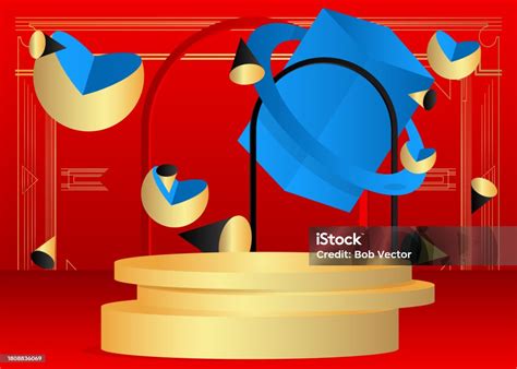 파란색 검은색 금색 및 빨간색 모형 제품 디스플레이 벡터 3d 실린더 받침대 연단입니다 프레젠테이션을 위한 최소한의 무대