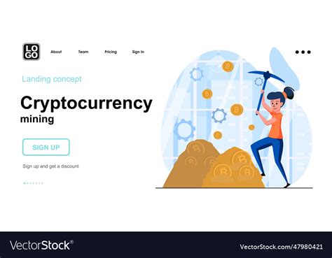 Cryptocurrency Mining Web Concept Woman Mining Vector Image