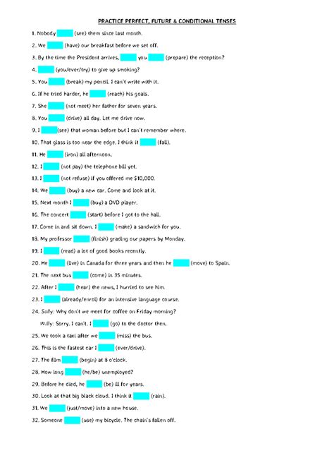 Exs Perfect Future And Conditional Practice Perfect Future