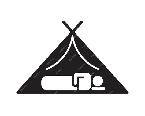 텐트 아이콘 안에서 자는 남자 프리미엄 벡터