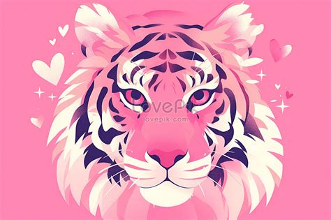 분홍색 배경에 호랑이 머리 일러스트 무료 다운로드 Lovepik