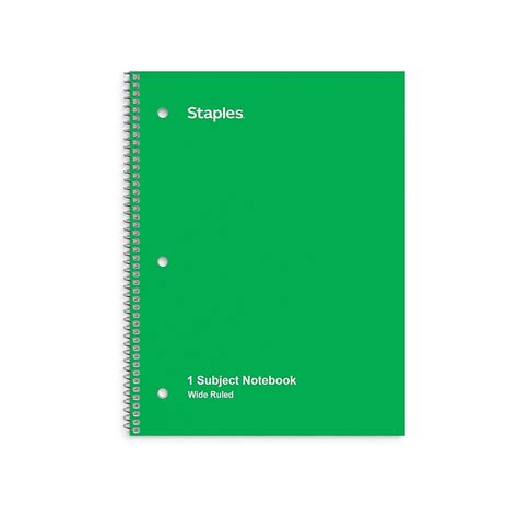 Staples 1 Subject Notebook 8 X 10 5 Wide Ruled 70 Sheets Green St24006c Image 1