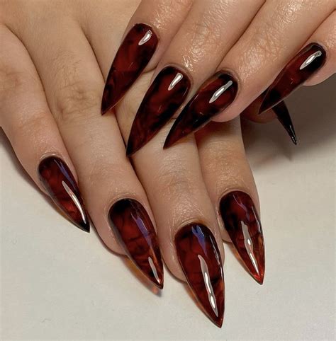 Marble Acrylic Nails Natural Nails Manicure Dark Red Jelly Nails