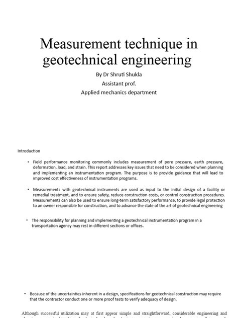 Measurement Technique In Geotechnical Engineering Autosaved Download Free Pdf Geotechnical