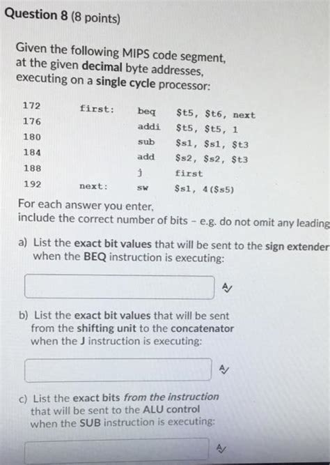 Solved Question 8 8 Points Given The Following Mips Code