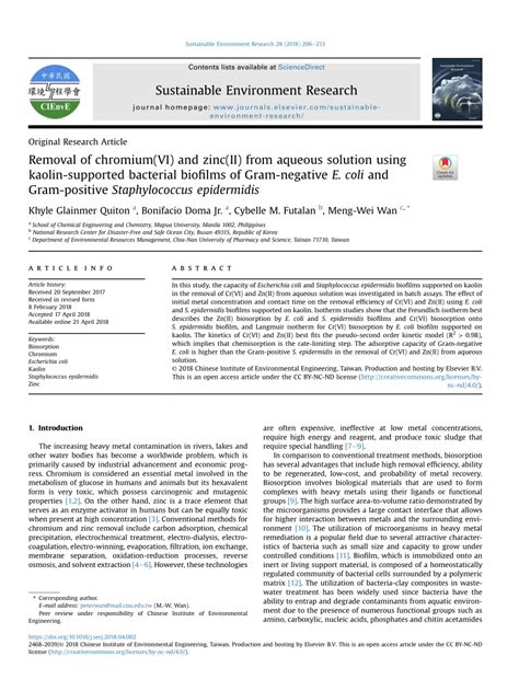 Pdf Removal Of Chromium Vi And Zinc Ii From Aqueous Solution Using Kaolin Supported