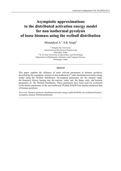 Pdf Asymptotic Approximations To The Distributed Activation Energy Model For Non Isothermal
