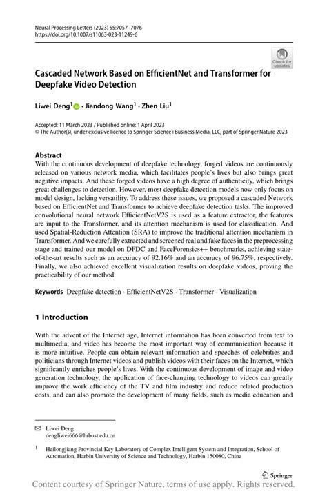 Cascaded Network Based On Efficientnet And Transformer For Deepfake
