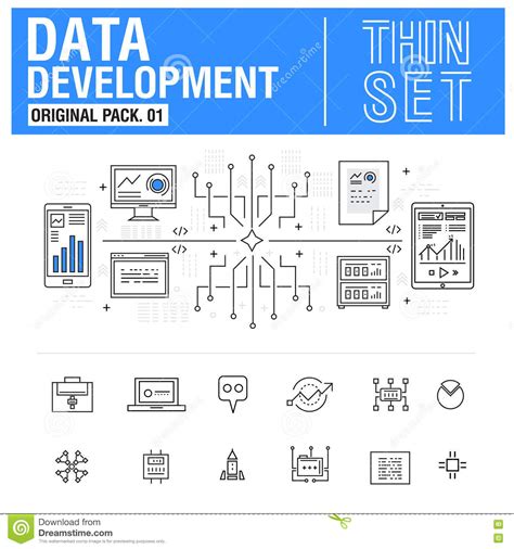 New Modern Thin Line Icons Set Development Data Analysis Stock